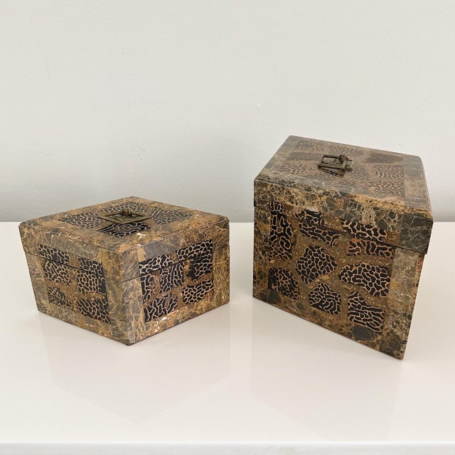 Pair of Maitland Smith Marble Lidded Nesting Boxes | Chairish