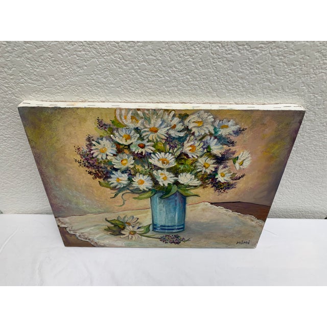 Vintage Daisy Bouquet Oil Painting on Canvas | Chairish