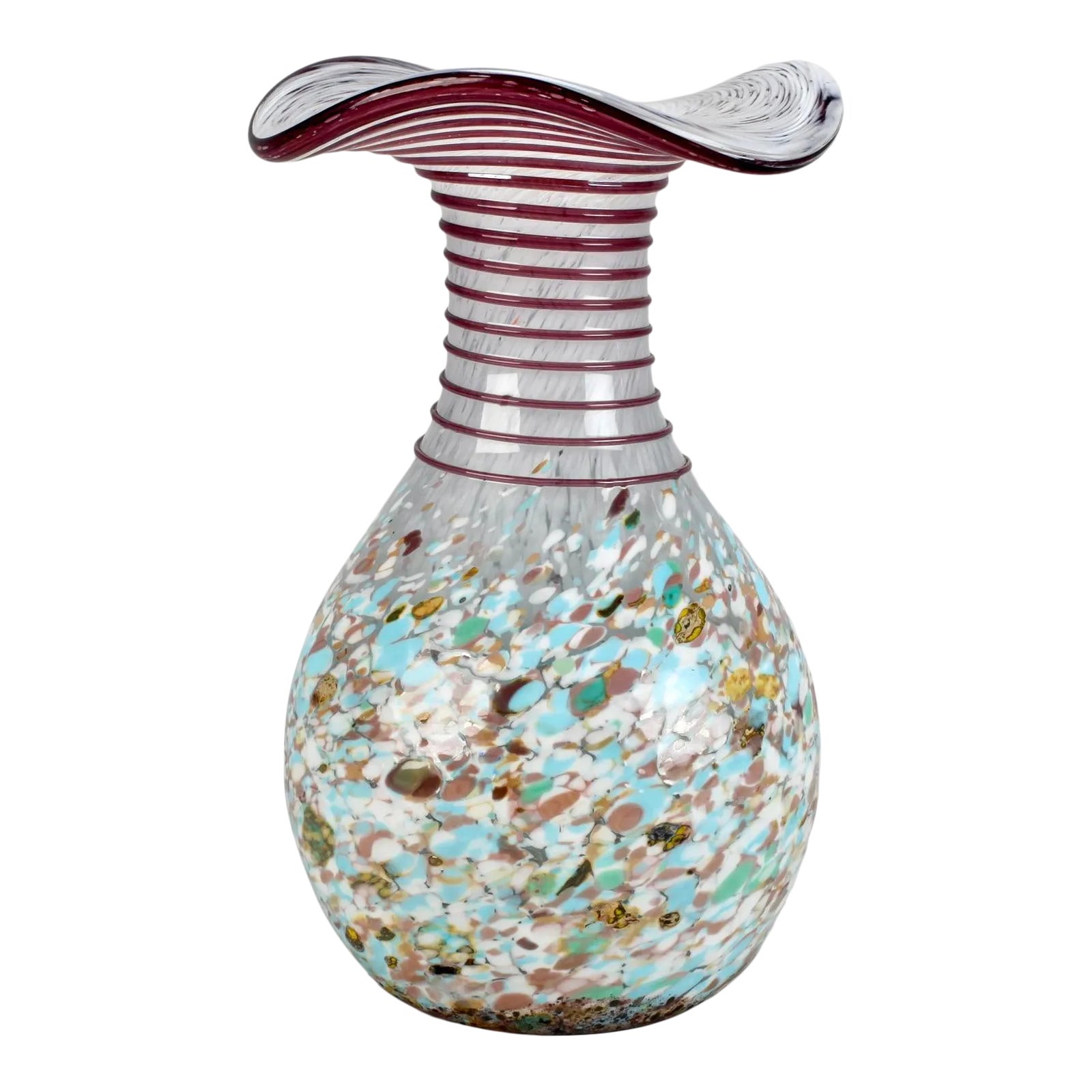 Mid Century Splattered Art Glass Vase With Ruffled Rim | Chairish