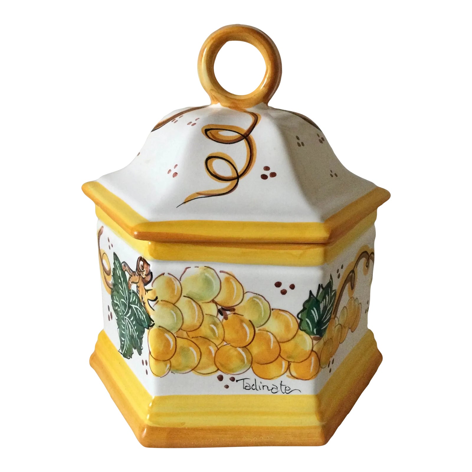 Vintage Hand Painted Canister/Cookie Jar, Made in Italy | Chairish