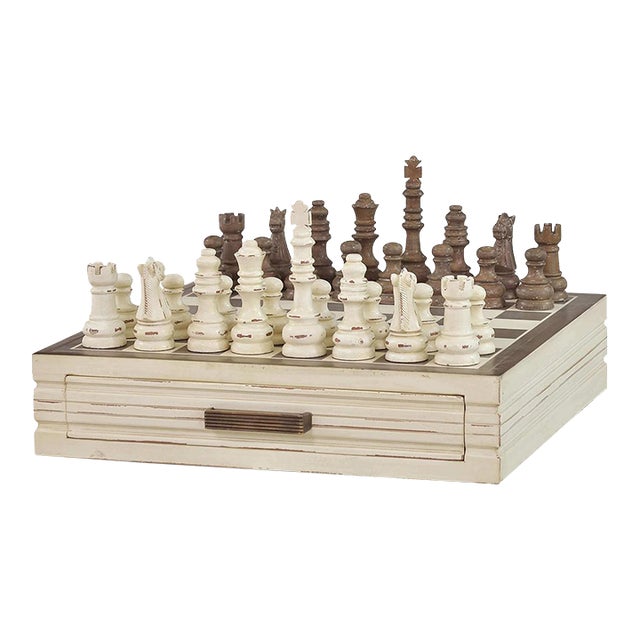 Antique Style Wooden Chess Board | Chairish