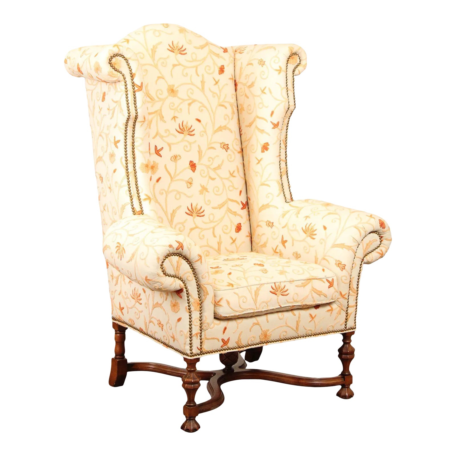 Lee Jofa William & Mary Style Wingback Lounge Chair | Chairish