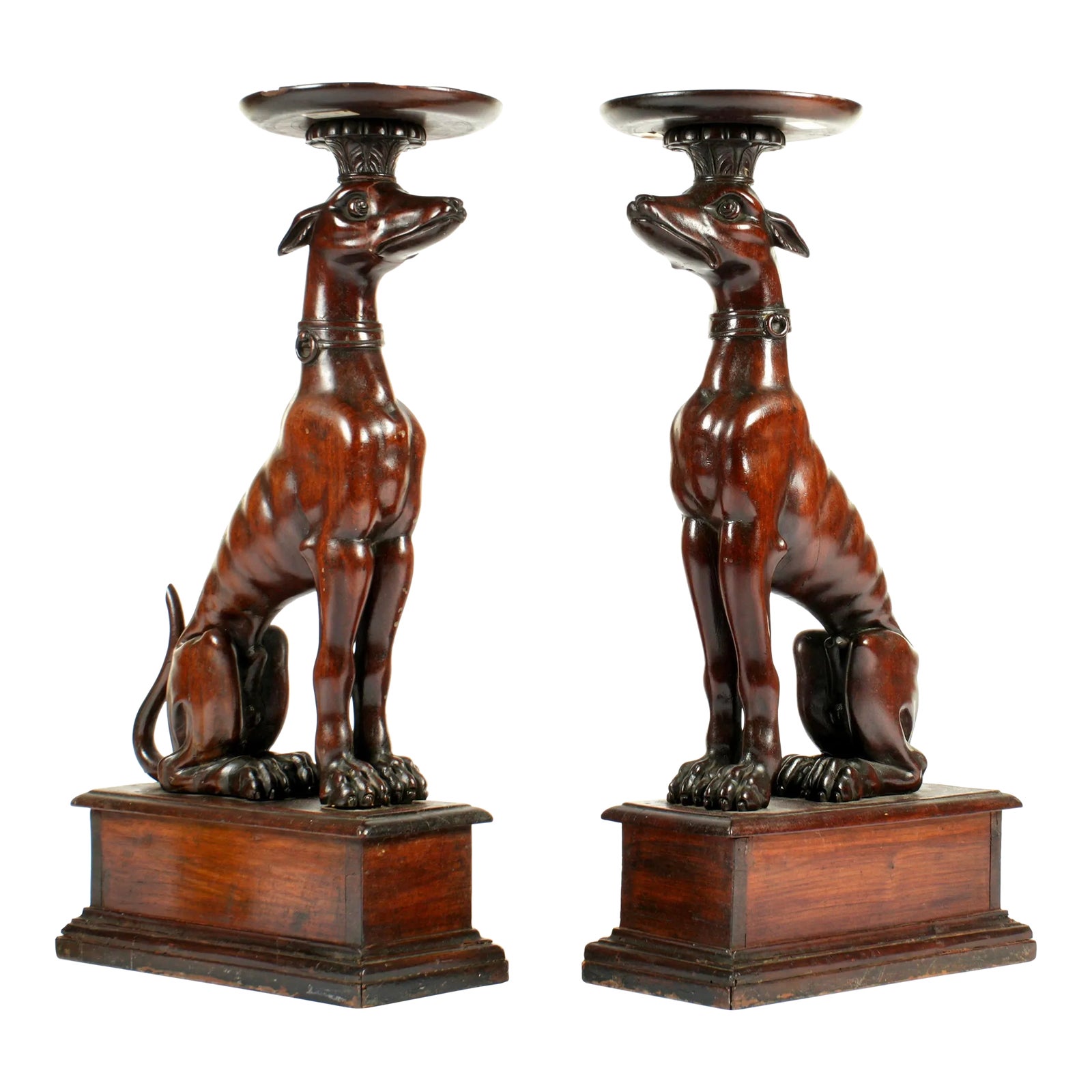 A Pair of Italian Carved Wood Dog Tables - Pedestals | Chairish