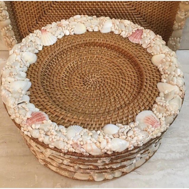 1990s Seashell Rattan Plate Chargers Trays Coquillage Beach Party ...