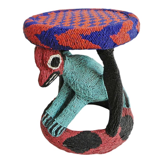 Vintage Beaded Bamileke Bird Stool | Chairish