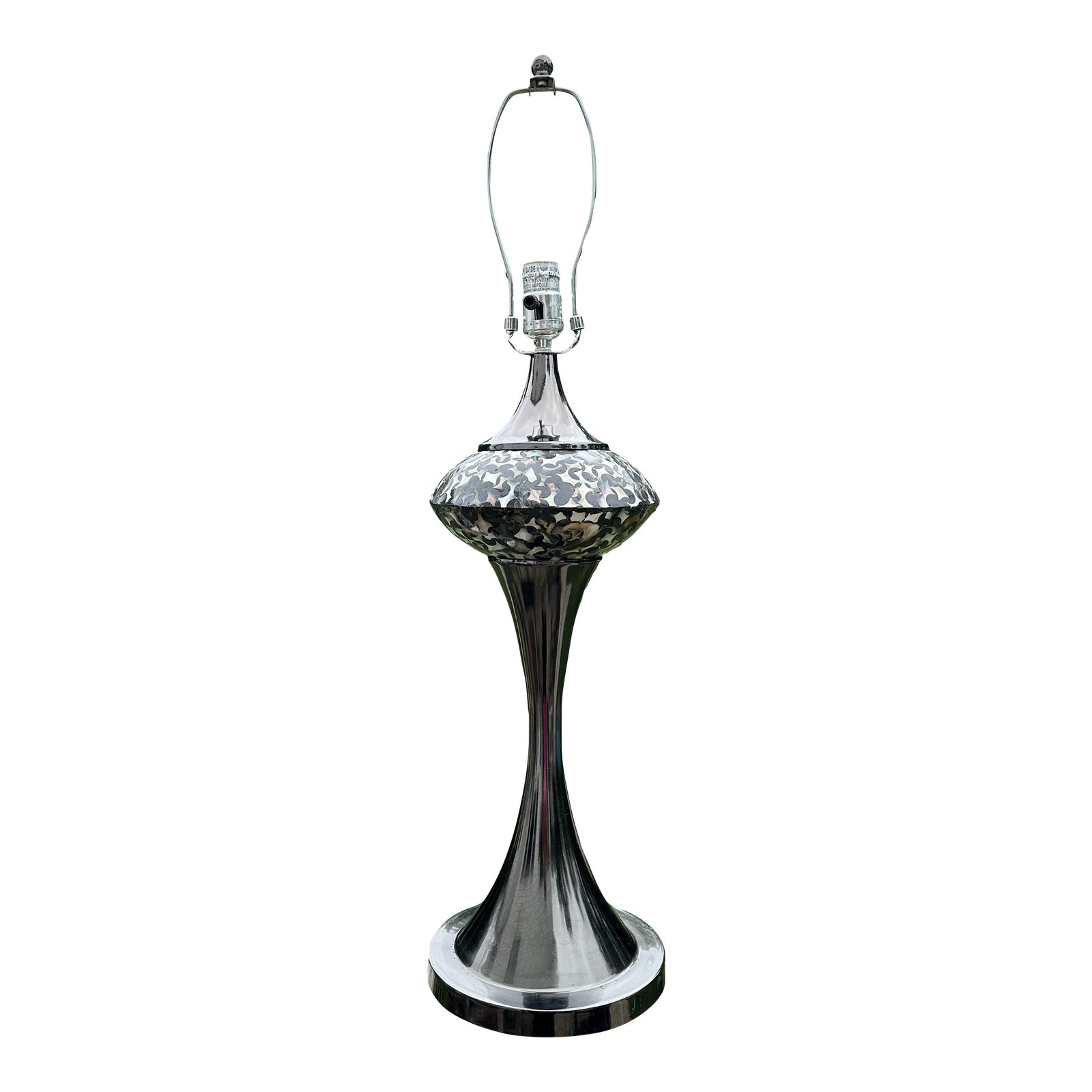 Vintage 1980s Asian Metallic Black Mother of Pearl Mop Lamp | Chairish