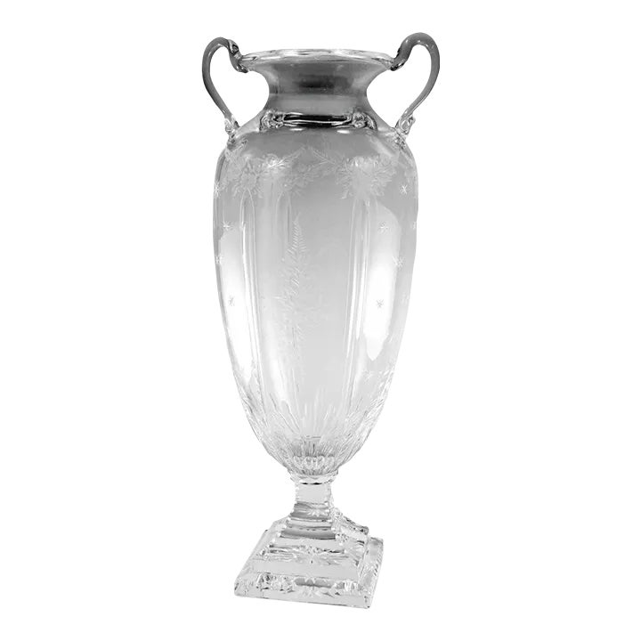 1980s Louis XVI Style Large Italian Crystal Amphora With Engraved and ...