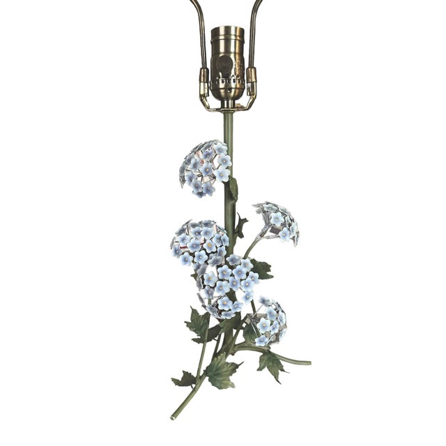 Vintage Blue Tole Floral / Flower Hydrangea Lamp | Chairish