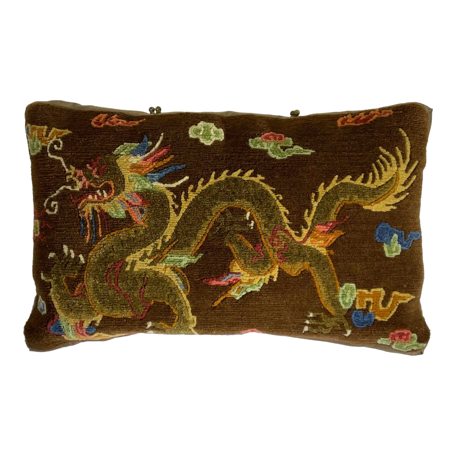 Vintage Hand-Woven Dragon Pillow | Chairish