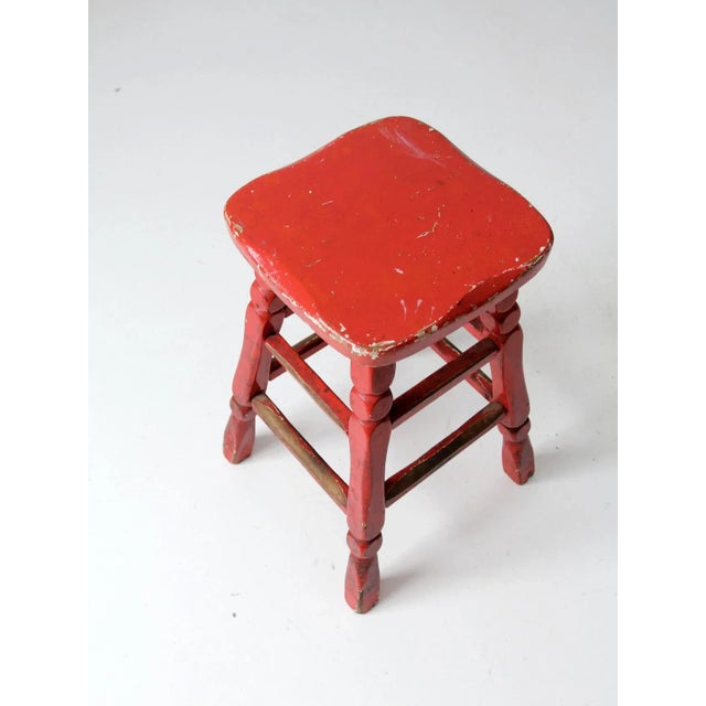 Vintage Red Wooden Stool | Chairish