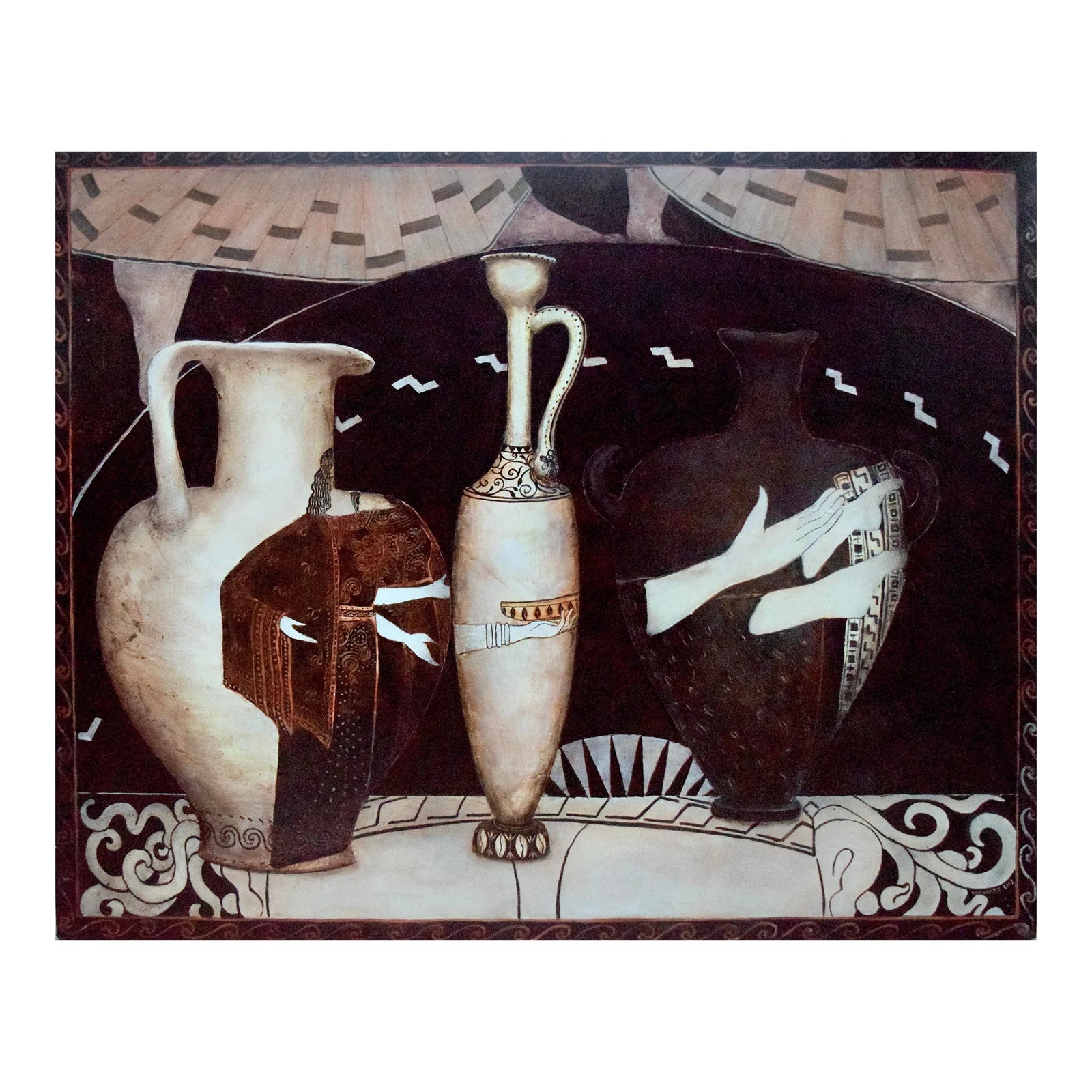 Contemporary Oil Painting, Neutral Tones, Ancient Inspired, "Three ...