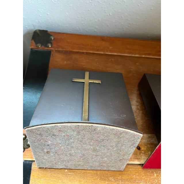 Mid 20th Century Heavy Metal Cast Religious Bookends With Gold Cross ...