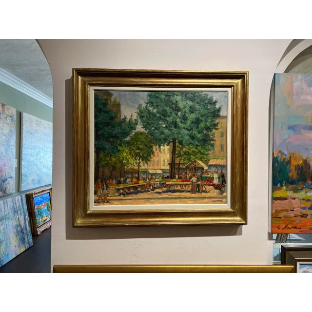 Circa 1950 European Market Scene Expressionist Framed Oil Painting on ...