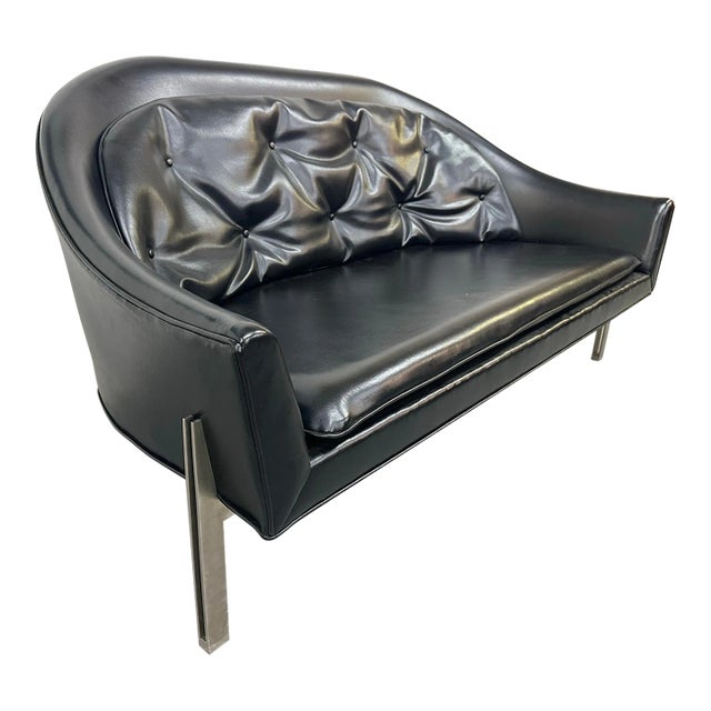 Mid-Century Modern Edward Axel Roffman Black Vinyl Loveseat | Chairish