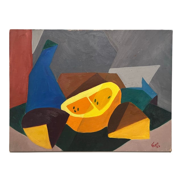 1953, Vivid Colored, Mid 20th Century Cubism Still Life Painting on ...