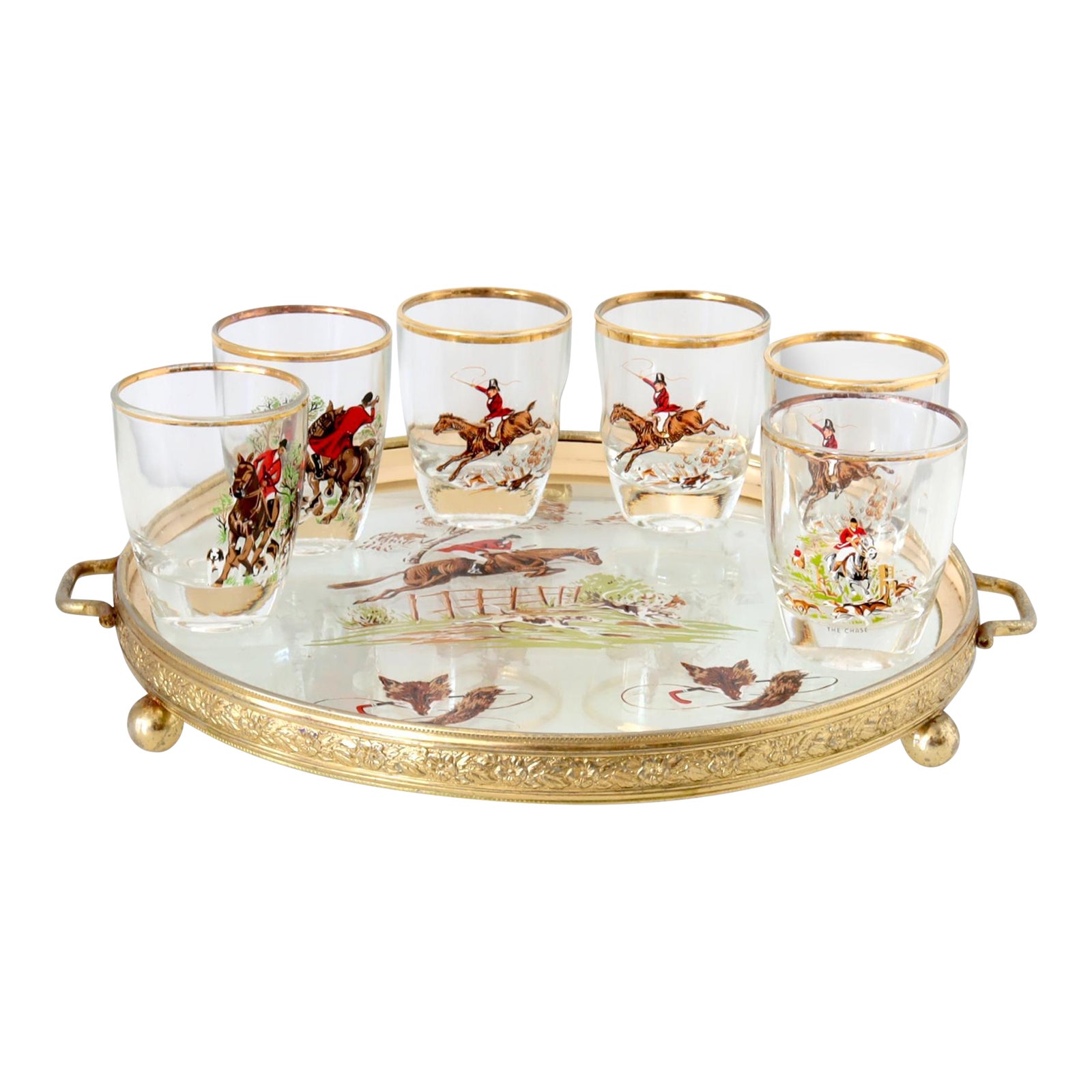 French Hunting Scene Aperitif Set, 7pc | Chairish