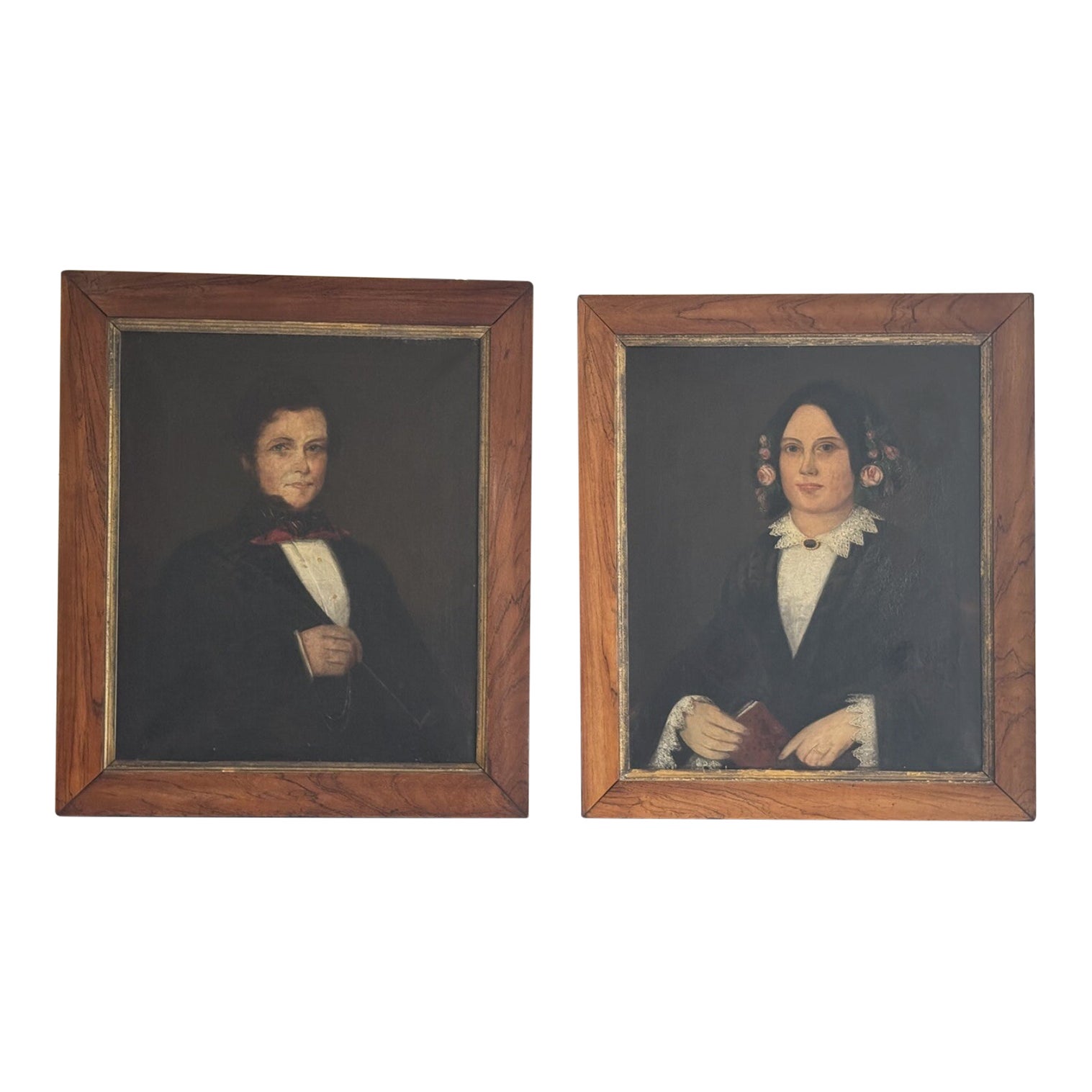 Antique 1853 Victorian Oil Portrait of Lady Mary Rogers and Gentleman ...