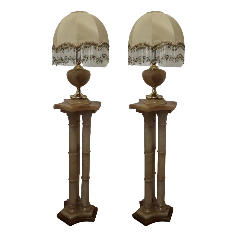 Italian Marble Column Lamp Set, 1950s, Set of 2 | Chairish