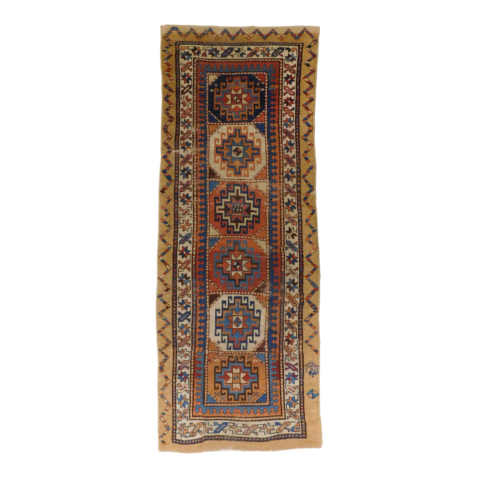 Antique Caucasian Runner Rug . Reduced in Size. 2'8"x 7'3" | Chairish