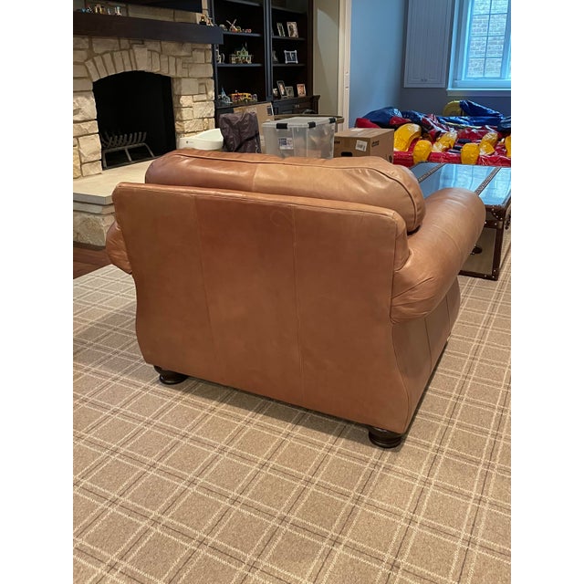 Bernhardt Brown Leather Rolled Arm Lounge Chair | Chairish