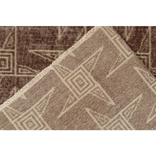 1960s Vintage Art Deco Distressed Rug, Brown, Beige Geometric Pattern ...