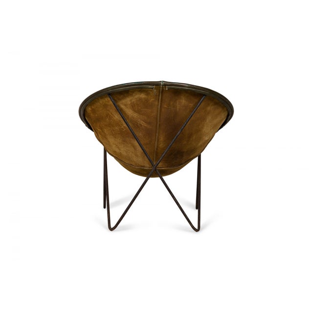 American Mid-Century Leather and Steel Hoop Lounge Chair | Chairish