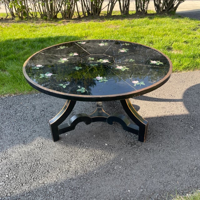 Mid 20th Century Vintage Hand Painted Round Coffee Table | Chairish