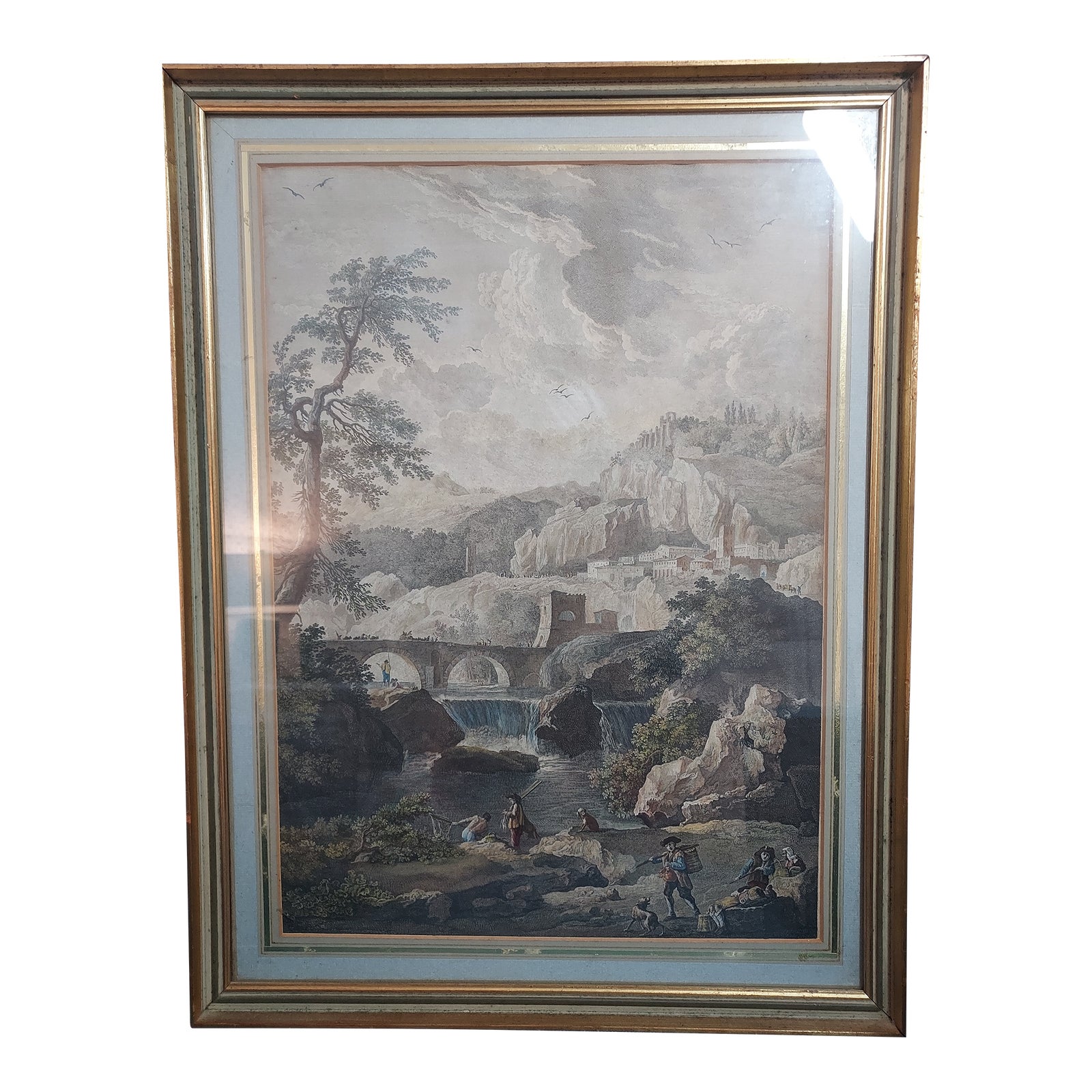 Framed Mezzotint of Etching by Jean Claude Vernet "View of the Alps ...