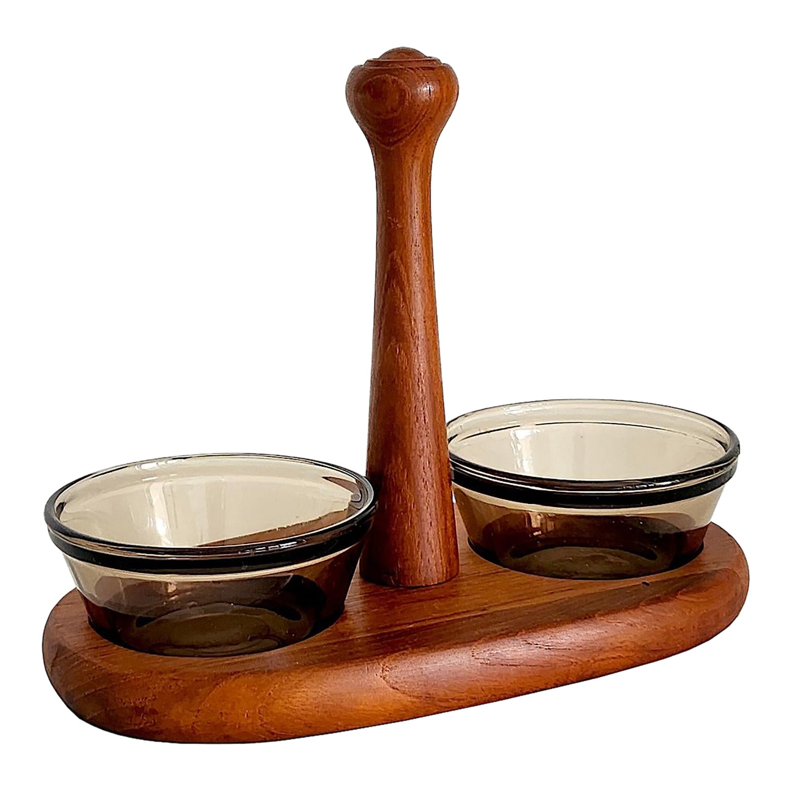 1970s Dansk Teak Wood Condiment Set With Smoked Glass Bowls, 3 Piece ...