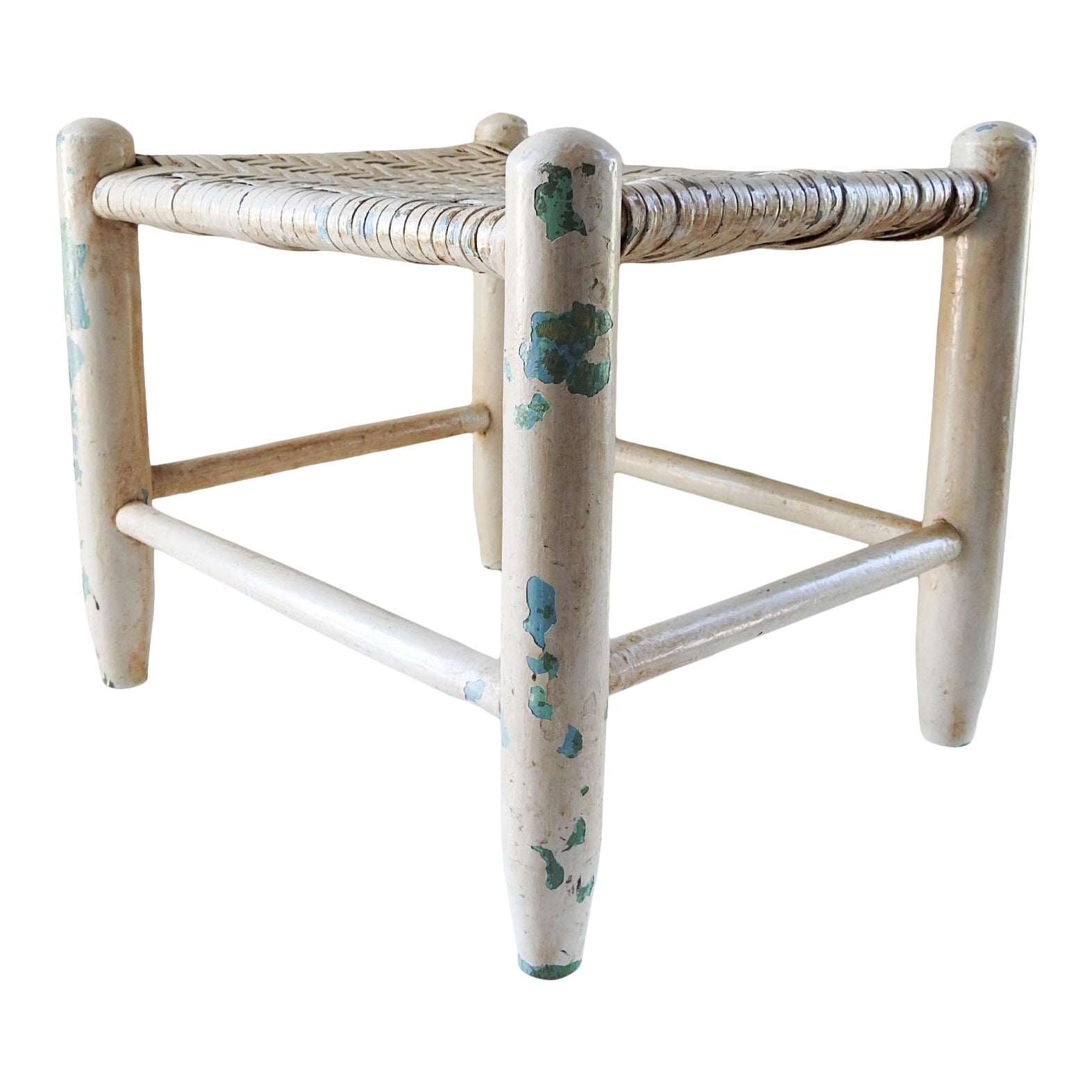 Vintage Handmade Rustic Painted Foot Stool | Chairish