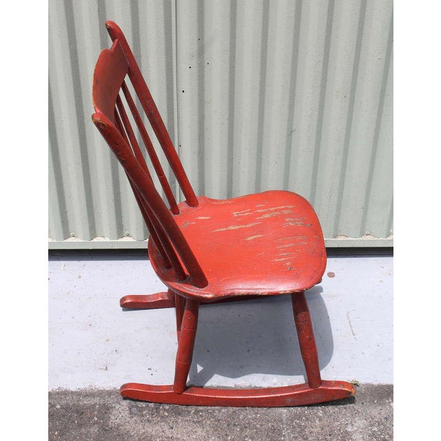 19th Century Original Salmon Painted Windsor Rocking Chair | Chairish