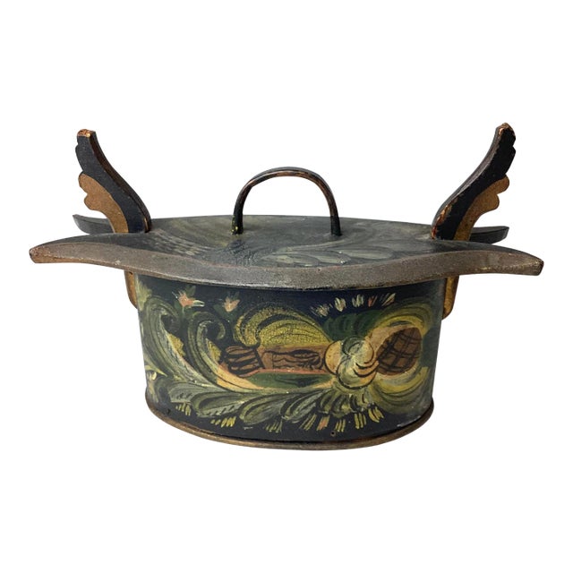 Antique Norwegian Bentwood Handmade Tine Box With Original Nordic Paint ...
