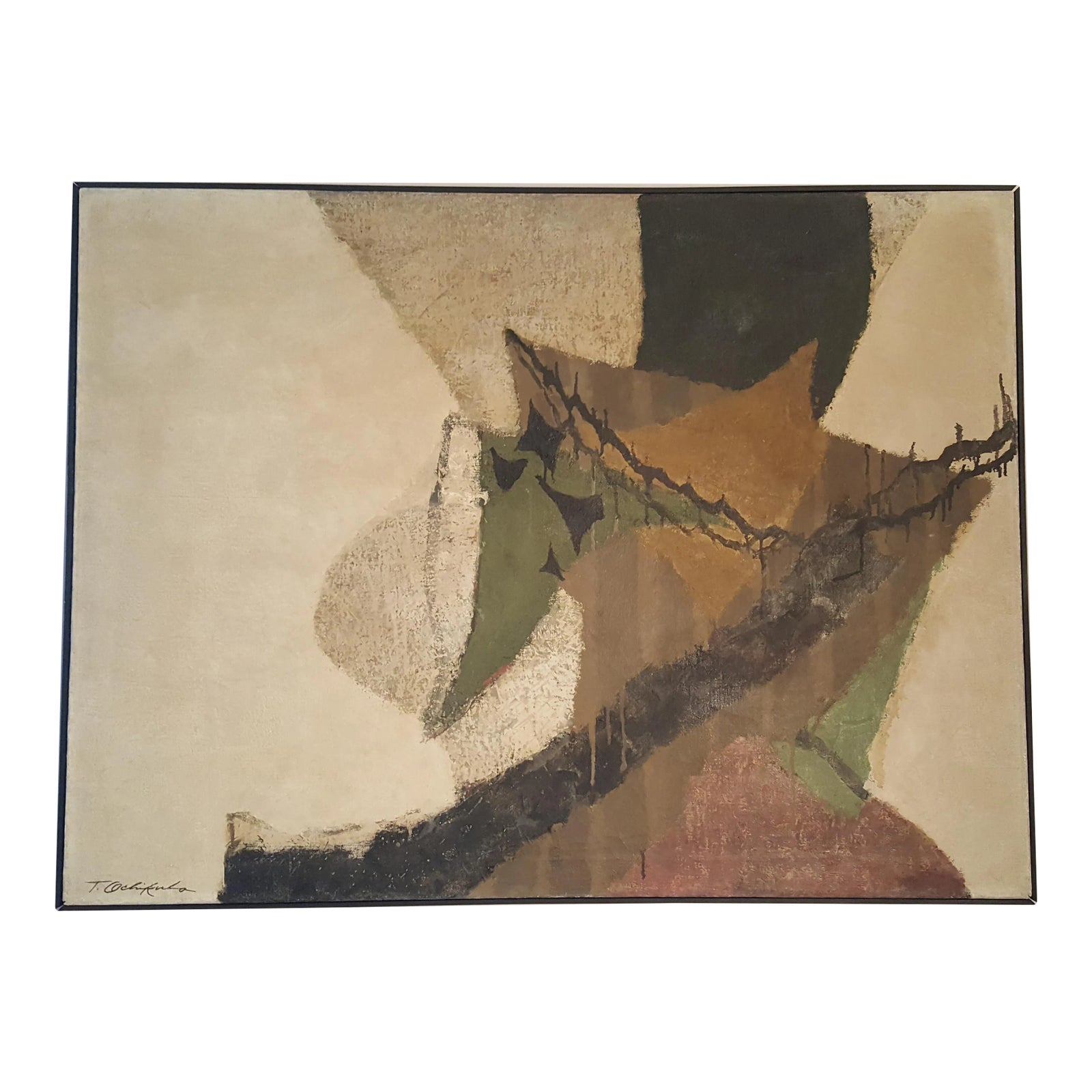1950s Abstract Expressionist Oil Painting by Tetsuo Ochikubo, Framed ...