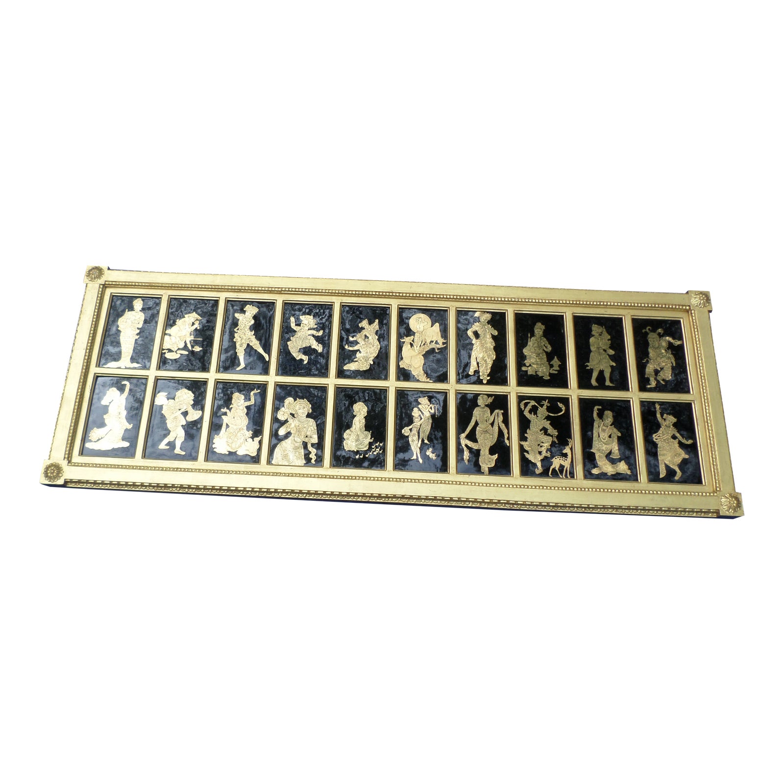 Asian Figural Eglomise Gold Panels in a Gold Frame | Chairish