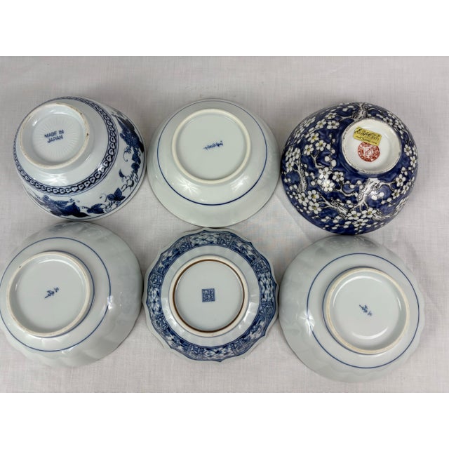 Assortment of Blue and White Asian Bowls, Set of 6 | Chairish