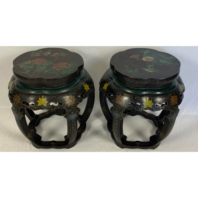 Pair of Chinese Hand Carved and Hand Painted Side Tables | Chairish