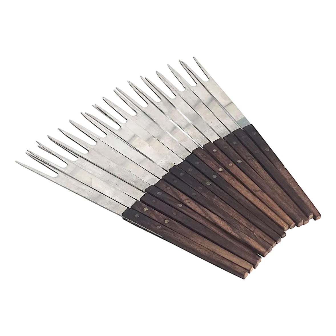 1960s Carl Auböck Style Teak Wood and Stainless Steel Fondue Forks, 15 Pieces | Chairish