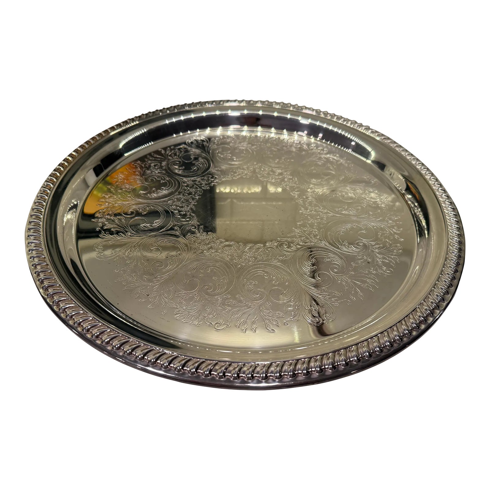 Vintage Sheridan Round Silverplate Tray | Chairish