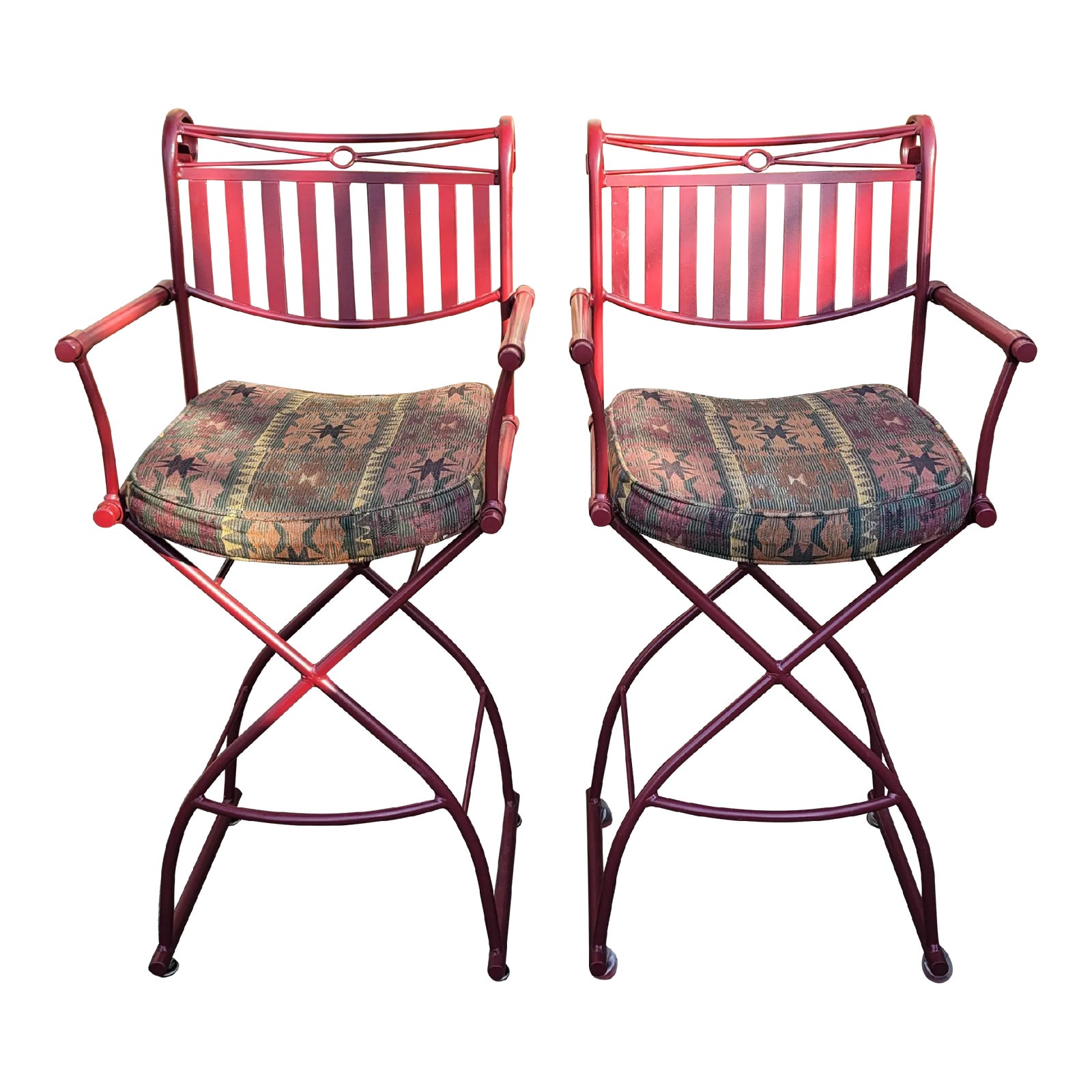 Vintage Bar Height Stools Director Chairs With Cushion - Set of 2 ...