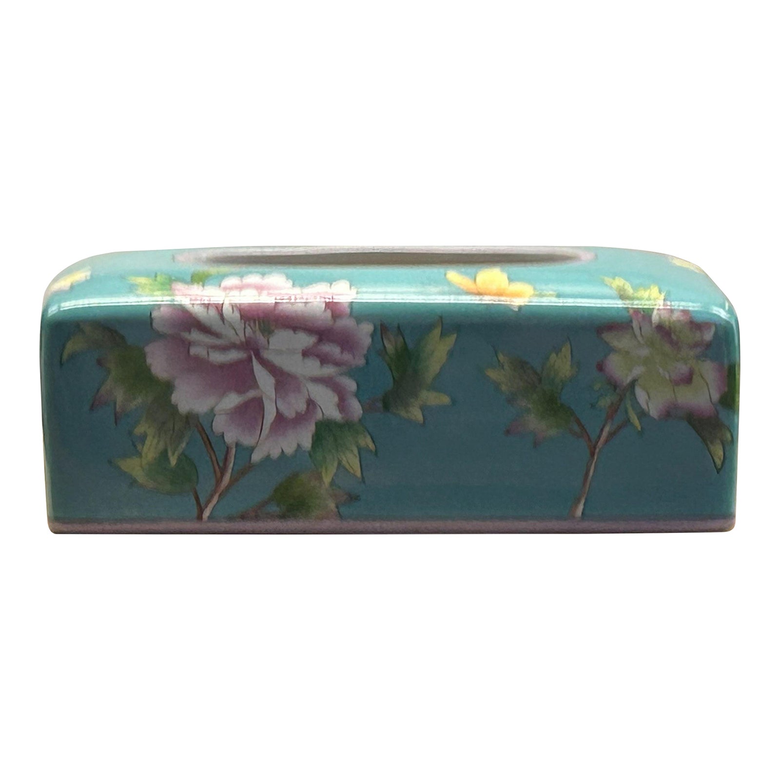 Teal Blue Flower Bird Graphic Rectangular Porcelain Tissue Box Cover ...