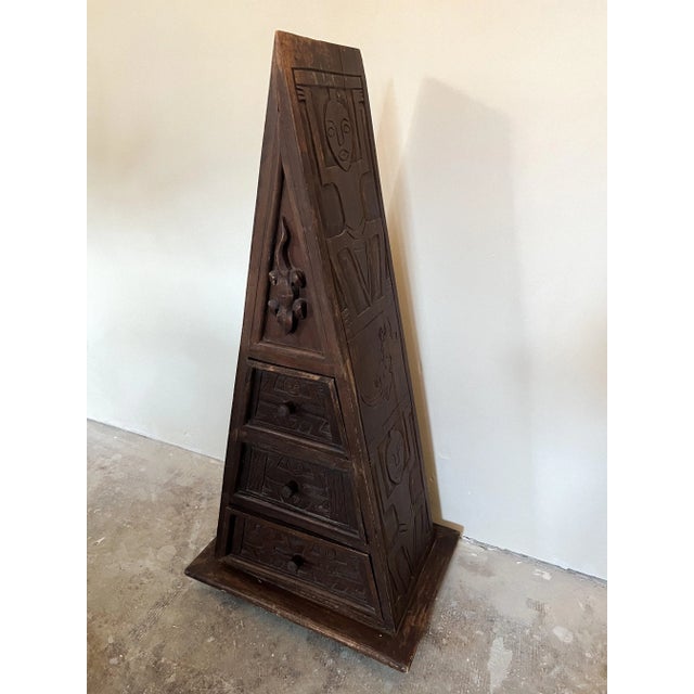 Vintage Hand Carved Pyramid Chest of Drawers | Chairish