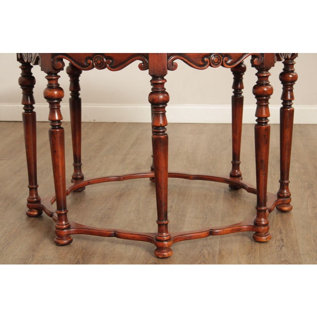 English Style Tooled Leather Round Mahogany Center Table | Chairish