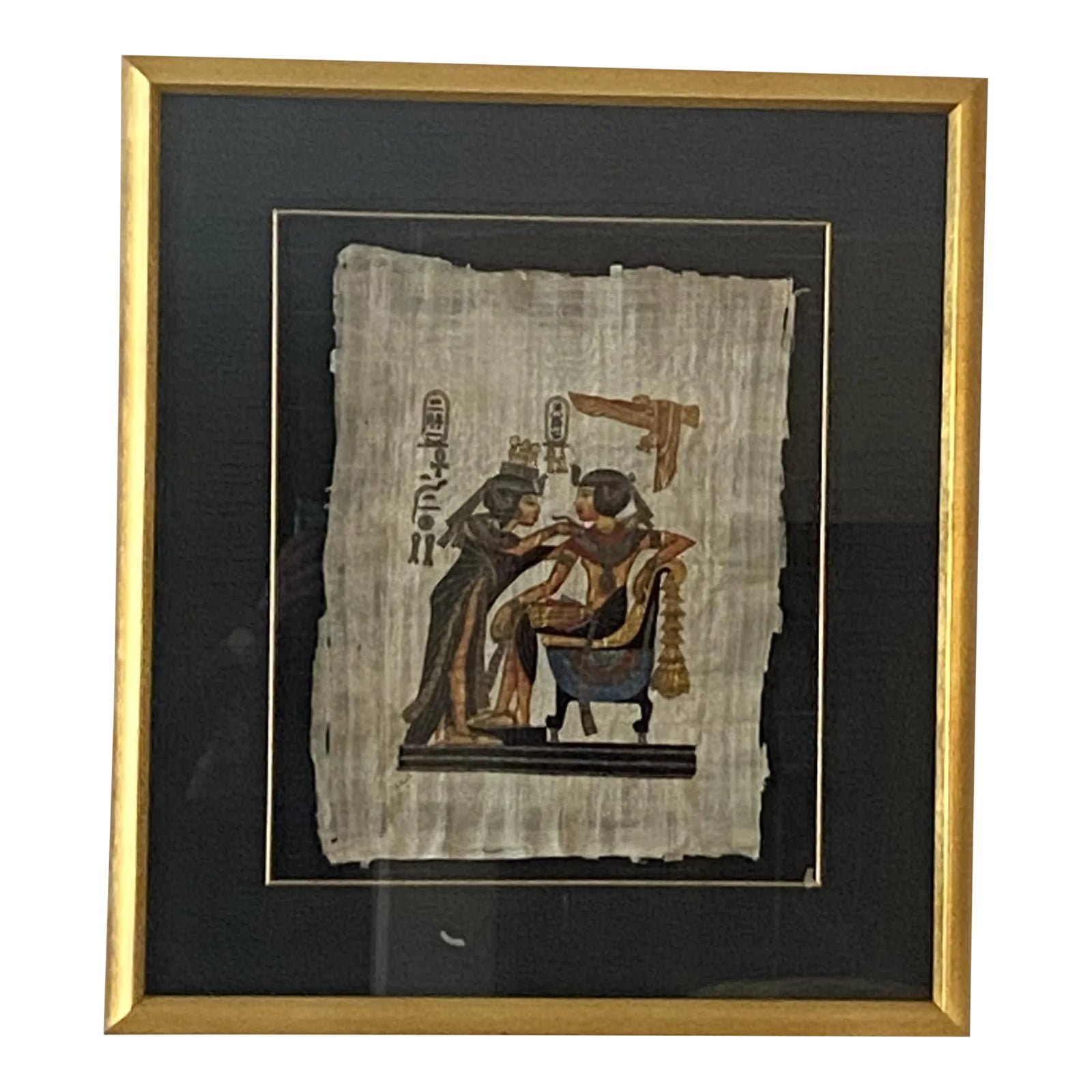 Vintage Hand-Painted Egyptian Couple Painting on Papyrus - Signed ...