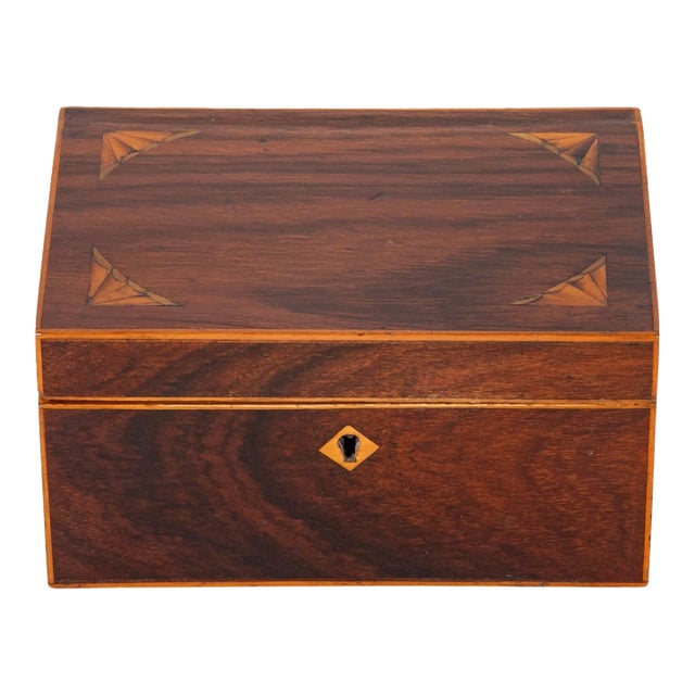 19th Century English Regency Mahogany Box With Satinwood Inlay | Chairish