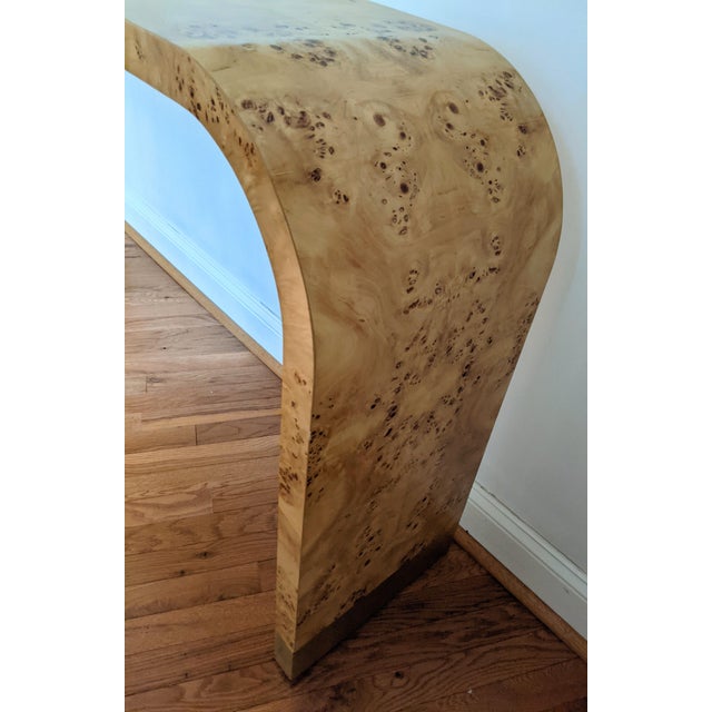 Modern Burlwood and Brushed Brass Waterfall Console Table | Chairish