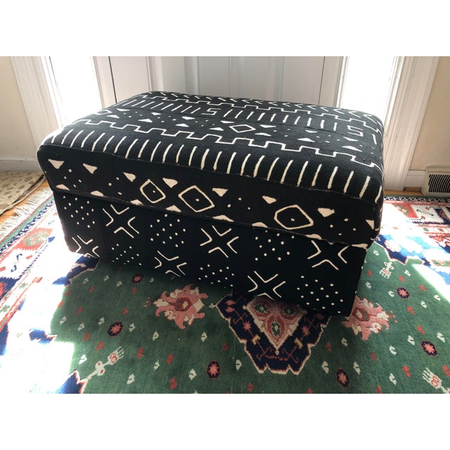 Mitchell Gold Storage Ottoman Covered in Tribal Mud Cloth | Chairish