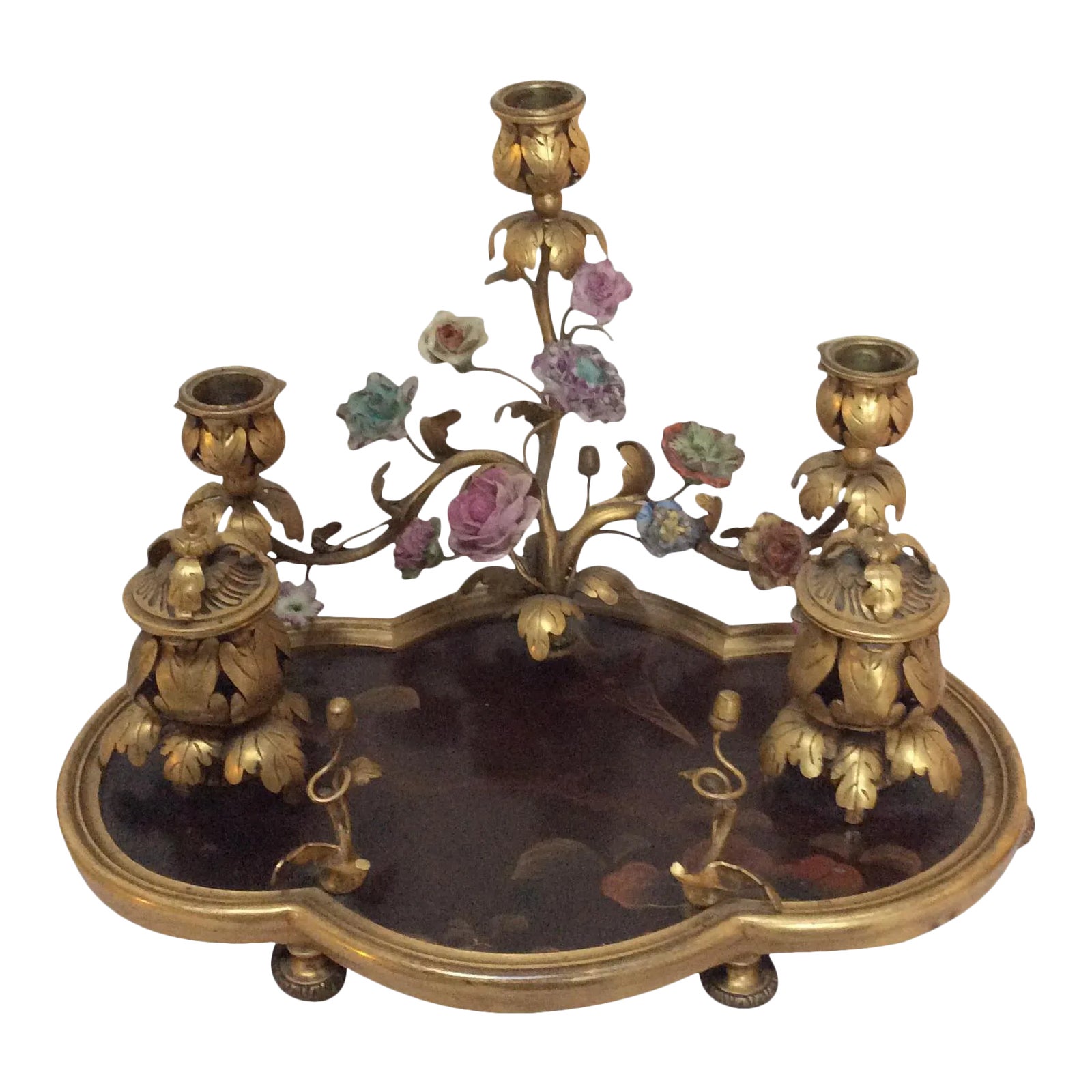 French Lacquer & Bronze Encrier Inkwell | Chairish