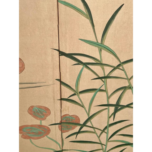 Chinese Koi Fish Painted Silk Folding Screen | Chairish
