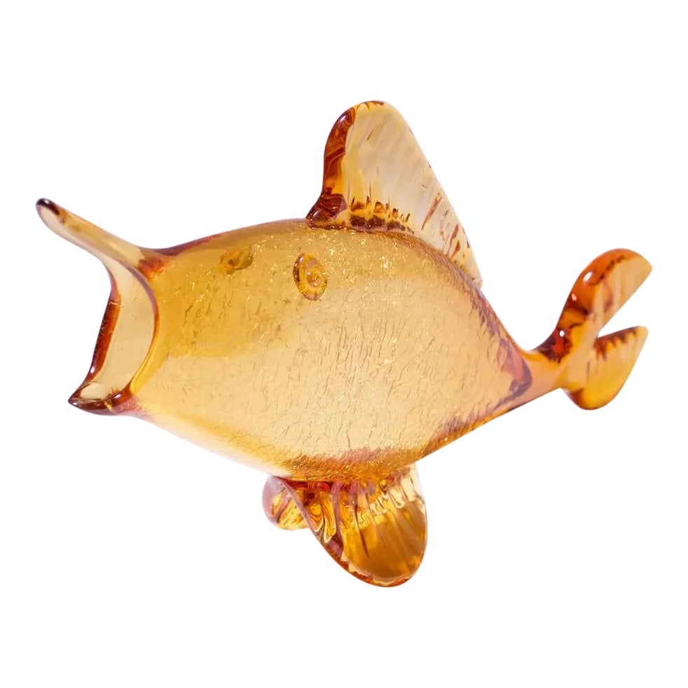 Amber Blown Crackle Glass Fish Sculpture by Rainbow Glass | Chairish