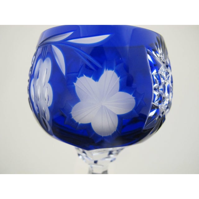 Beyer Sapphire Blue Cut Crystal Grape Design Bohemian 8.25" Hock Wine ...